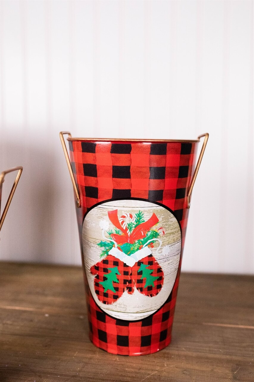 Metal Buffalo Check Plaid Holiday Buckets - Set of 3 - Decorator's ...