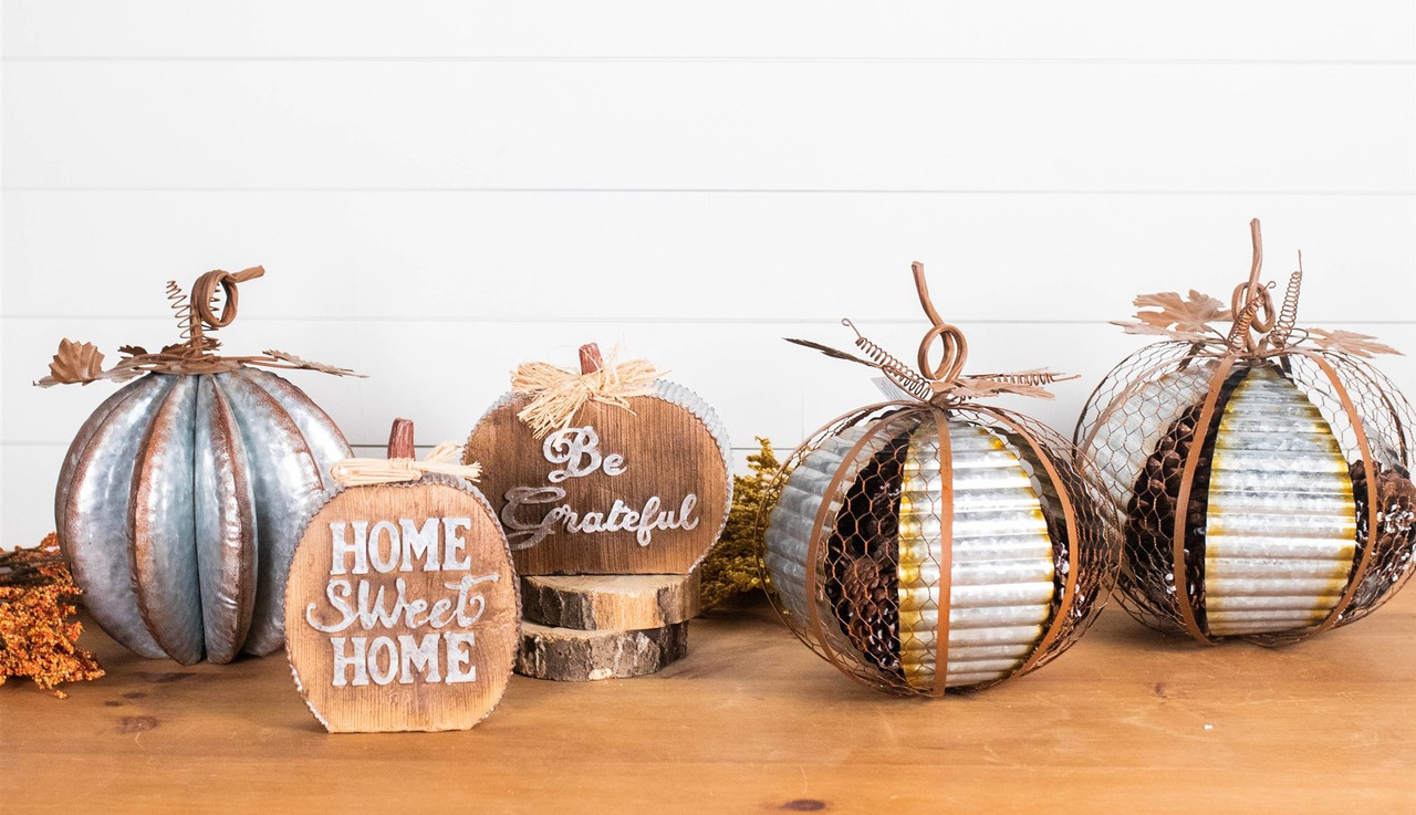 13” Metal Harvest Pumpkin with Pinecones Inside - Decorator's Warehouse