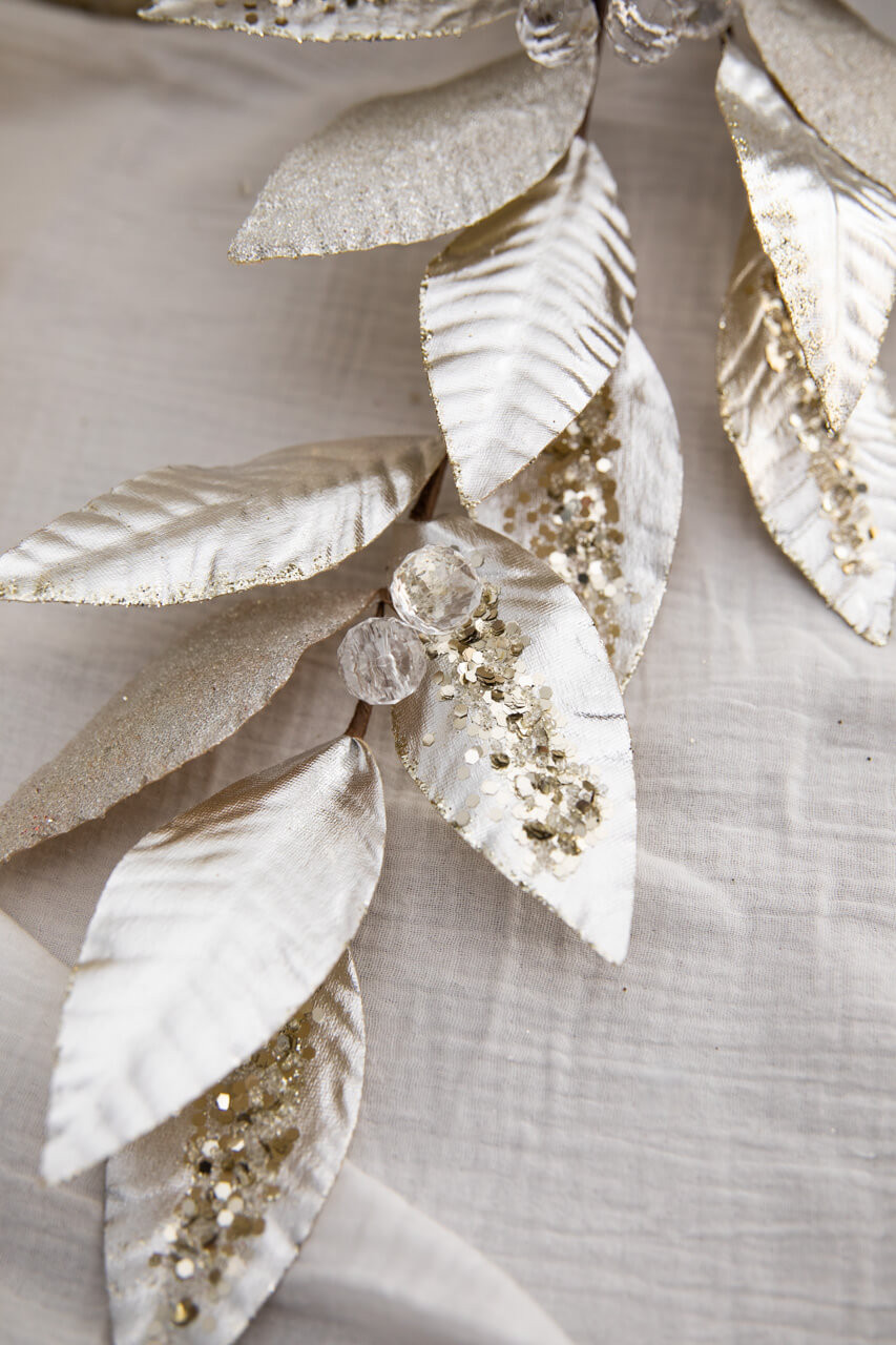 26” Platinum Metallic Rose Leaf Spray - Decorator's Warehouse