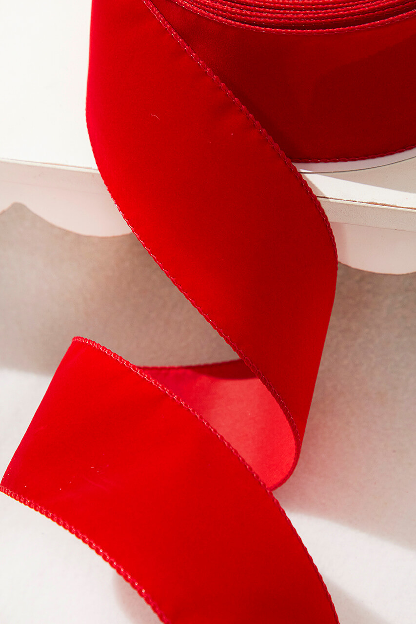 2.5” x 25 Yard Red Velvet Ribbon - Decorator's Warehouse