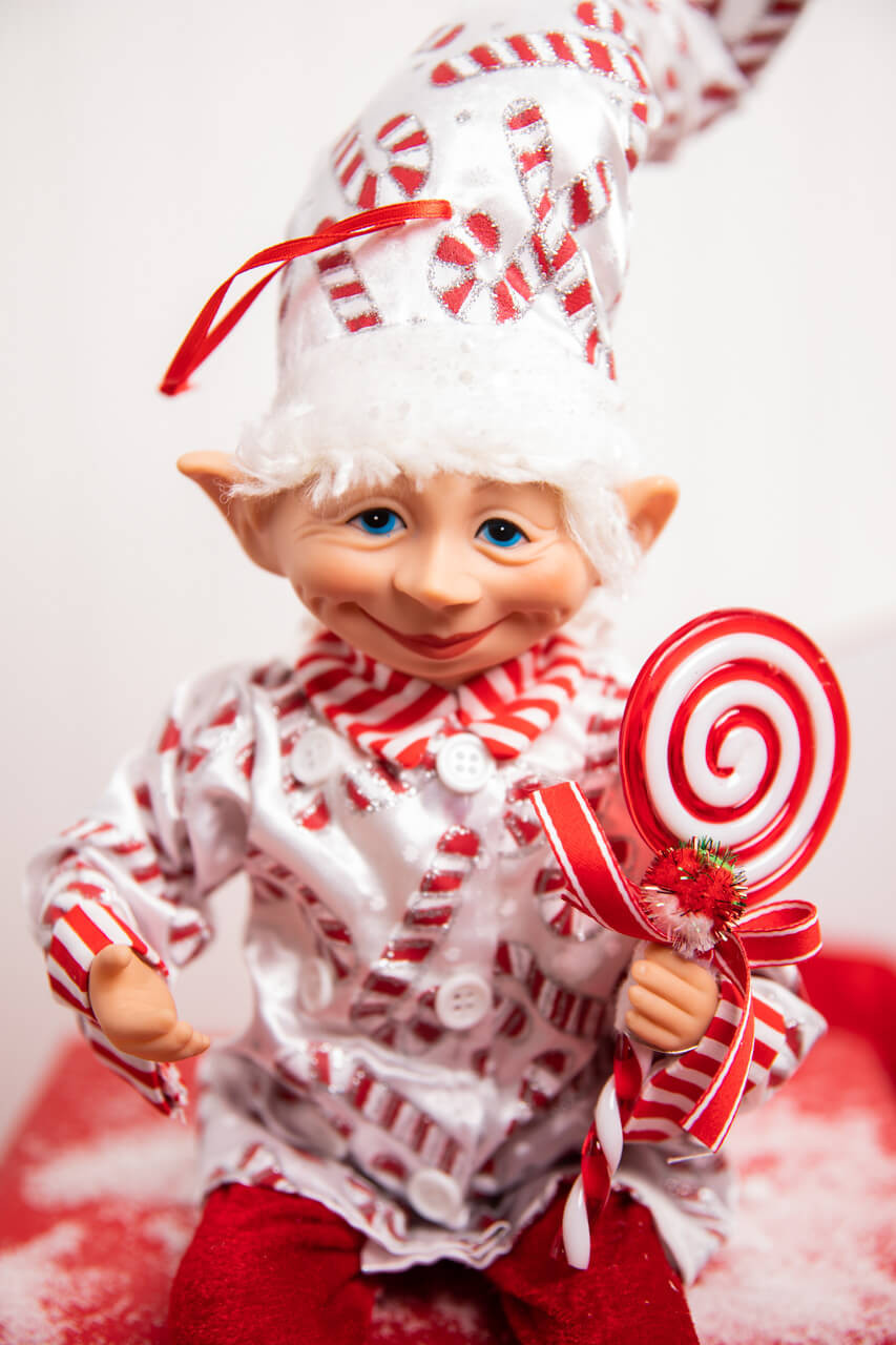 17” Fabric Bendable Candy Cane Elf - Decorator's Warehouse