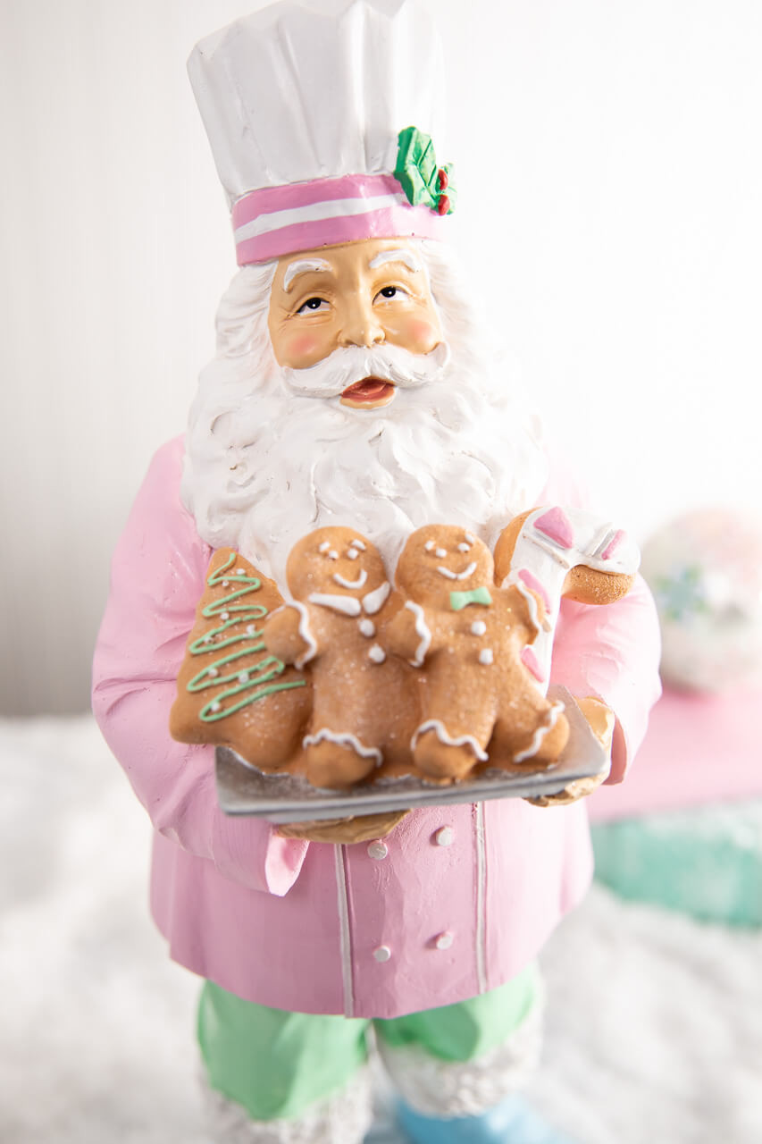 16.6” Resin Pastel Gingerbread Santa Chef - Decorator's Warehouse