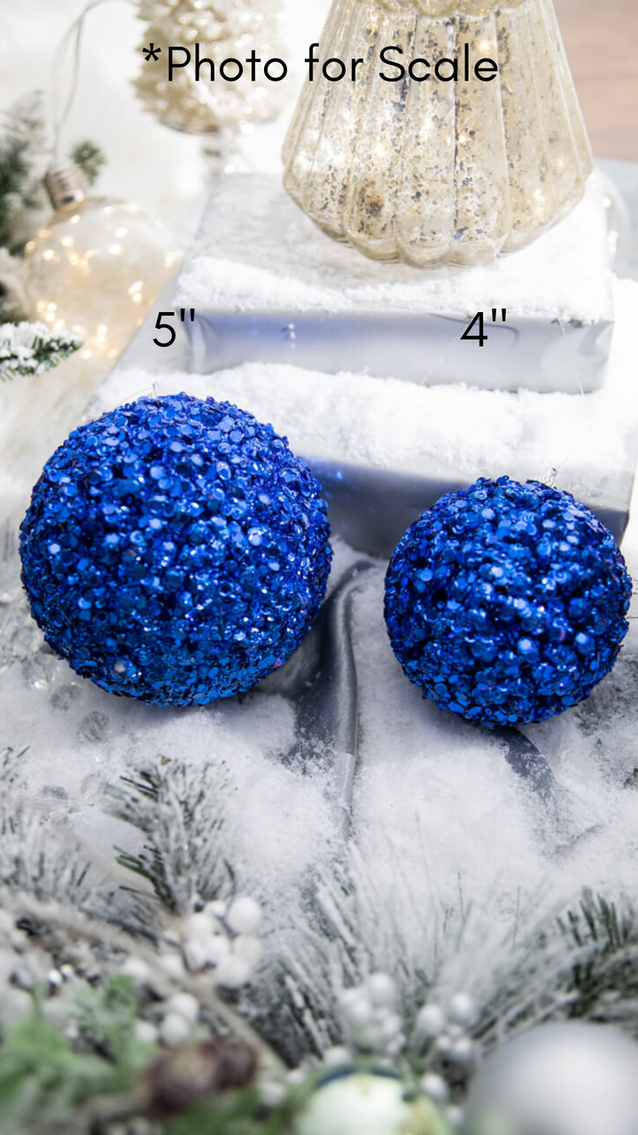 5” Midnight Blue Sequins & Jewels Ball Ornament - Decorator's Warehouse