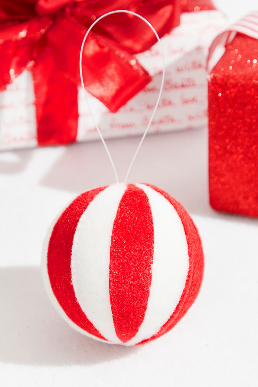 4” Gumdrop Ball Ornament - Red/White - Decorator's Warehouse