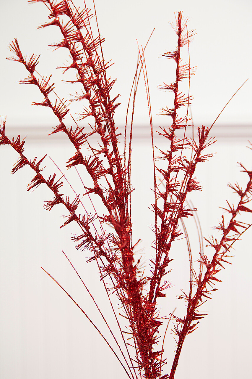 34” Red Glitter Grass Spray - Decorator's Warehouse
