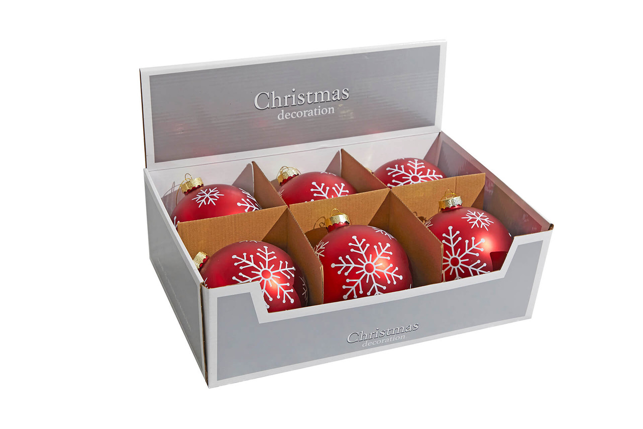 5" Red Christmas Ball Ornaments - Set of 6 - Decorator's Warehouse