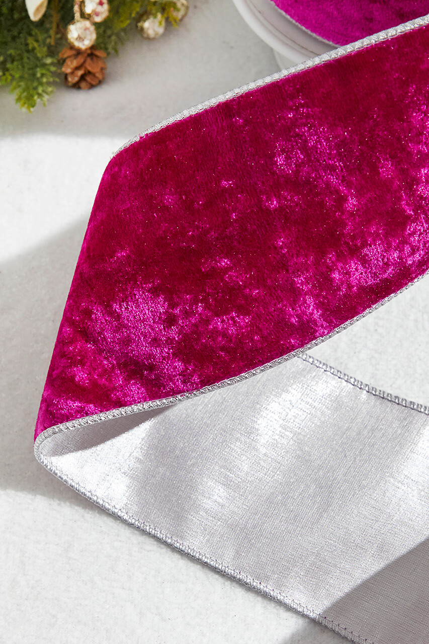 4” x 10 Yard Fuchsia Crown Velvet Metallic Back Ribbon - Decorator's ...