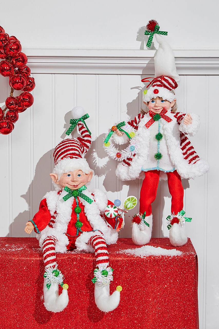 17" Fabric Bendable Candy Elf Ornament - Decorator's Warehouse