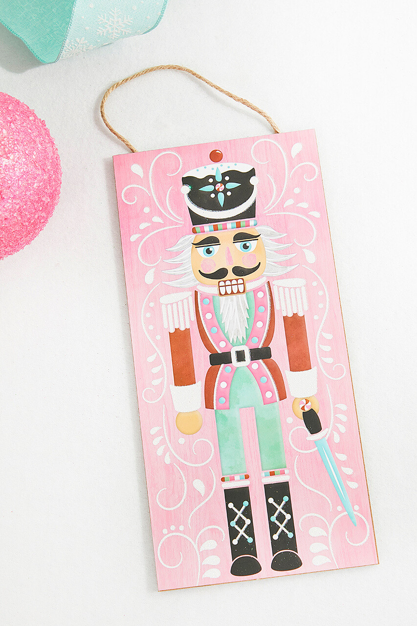 12" Pink Red White Black Glitter Nutcracker Sign - Decorator's Warehouse