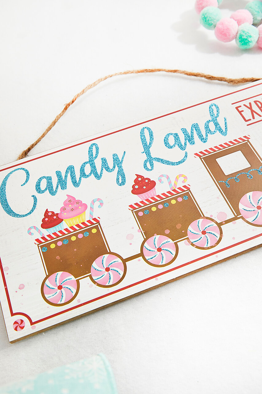 12" White Tan Turquoise Pink Red "Candy Land Express" Sign - Decorator ...