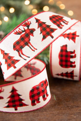 Red Plaid Bear and Moose Ribbon - Farmhouse Christmas Ribbons