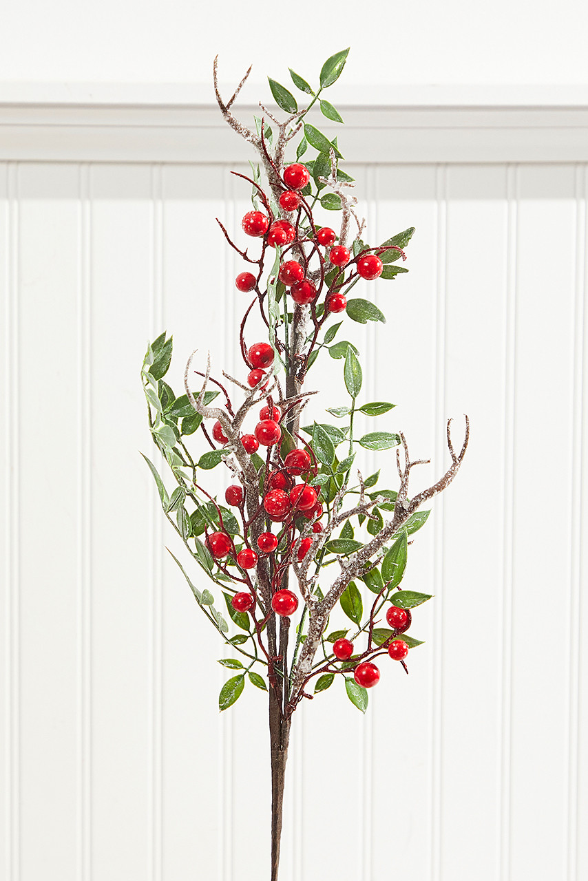 29” Glitter Smilax Berry Spray - Champagne - Decorator's Warehouse