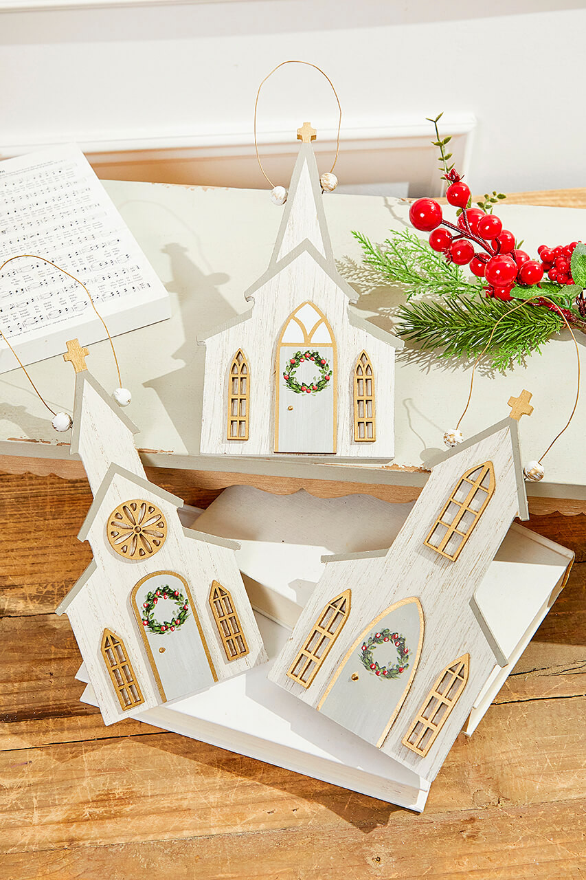 8" Rustic Church Ornament