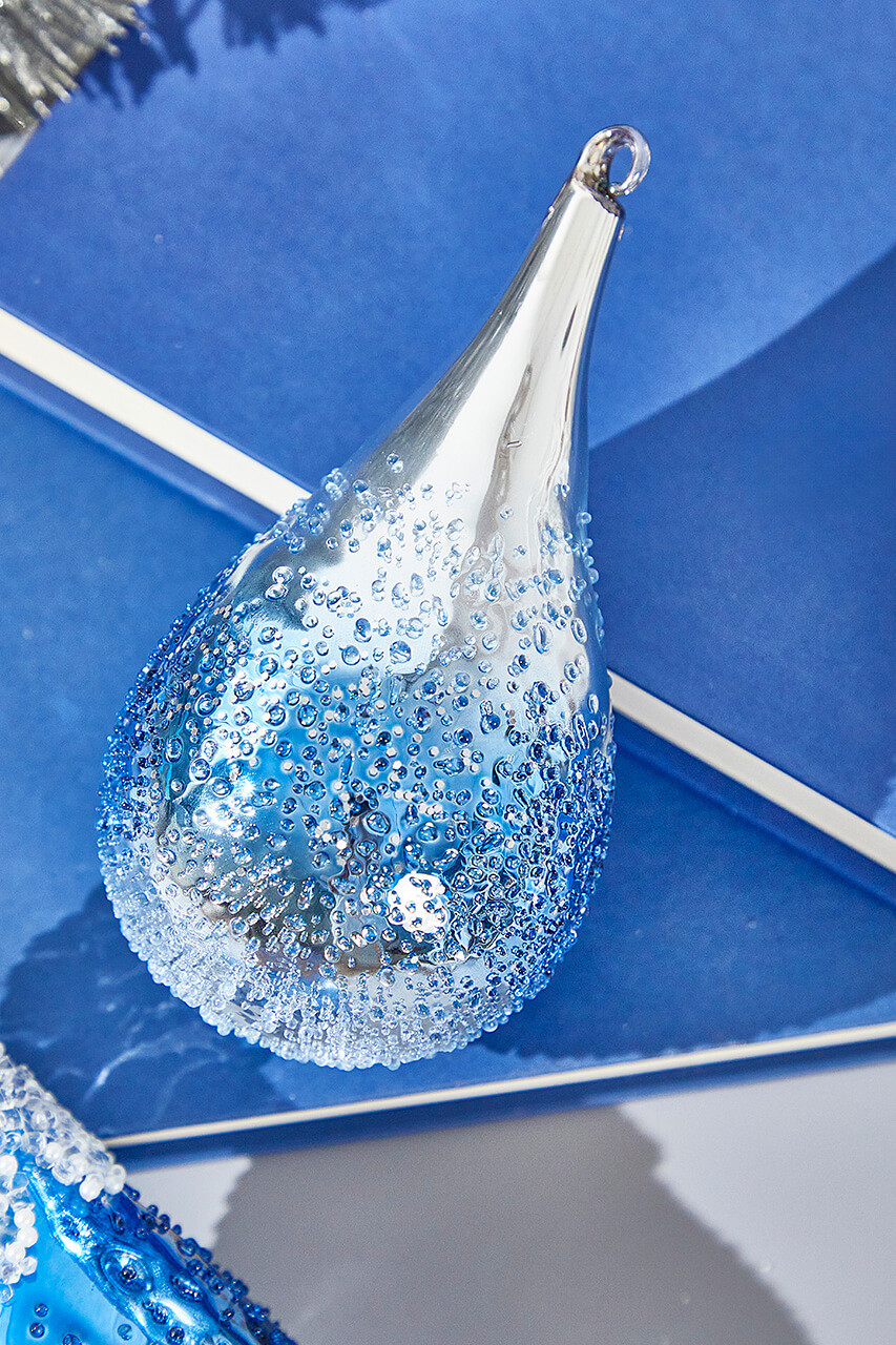 6” Blue Glass Drop Ornament - Decorator's Warehouse