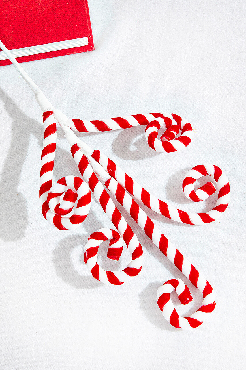 24" Red and White Fabric Peppermint Stripe Jingle Bell Spray ...