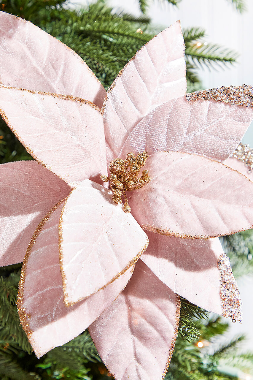 22" x 11" Pink with Gold Glitter Tip Velvet Stem - Decorator's Warehouse