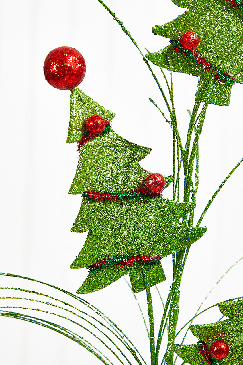 34" Glitter/Sequins Whimsy Tree Spray - Green/Red - Decorator's Warehouse