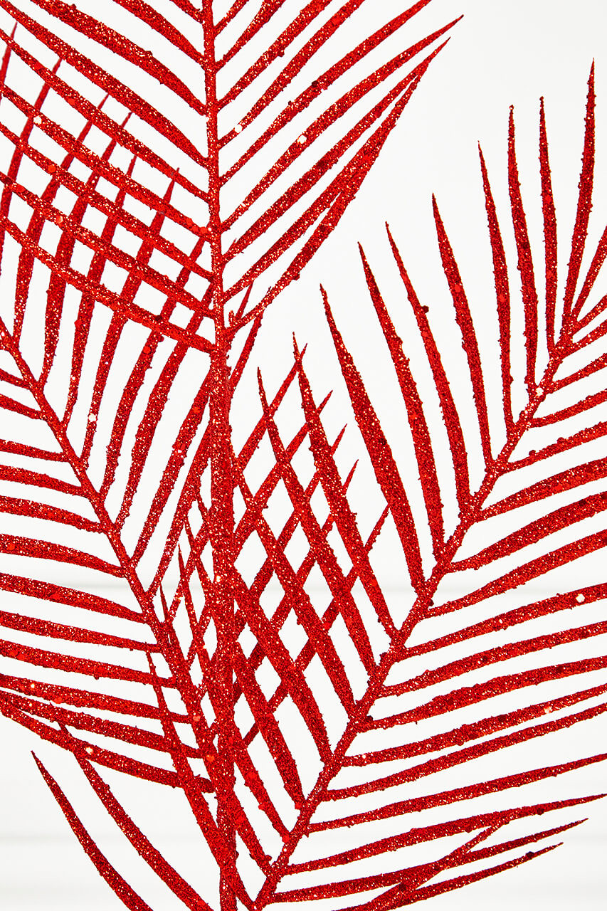 34" Glitter/Mica Triple Palm Leaf Spray - Red - Decorator's Warehouse