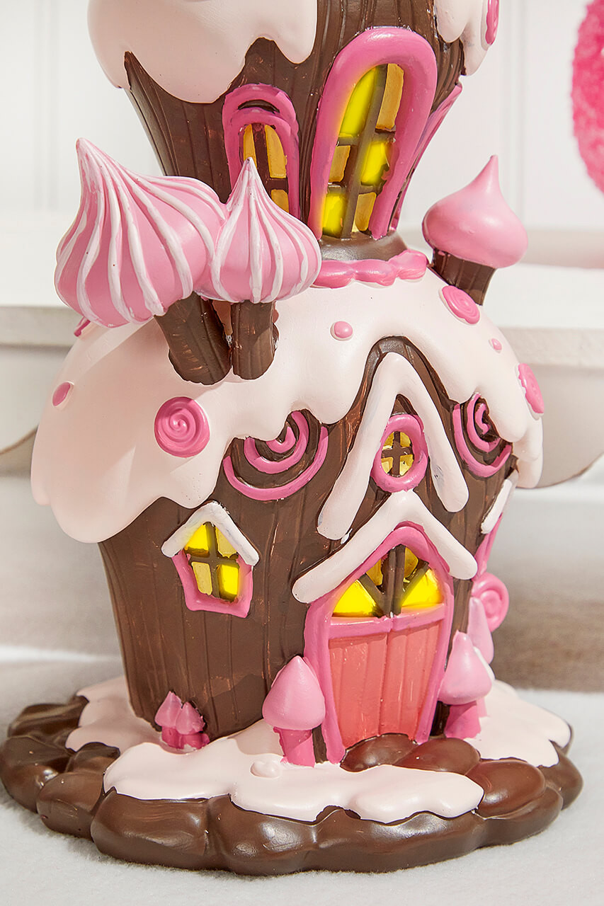 Resin Candy House with Led - Brown Pink - Decorator's Warehouse