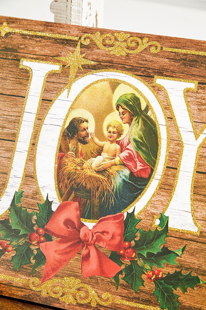 10" Joy with The Holy Family Sign - Decorator's Warehouse