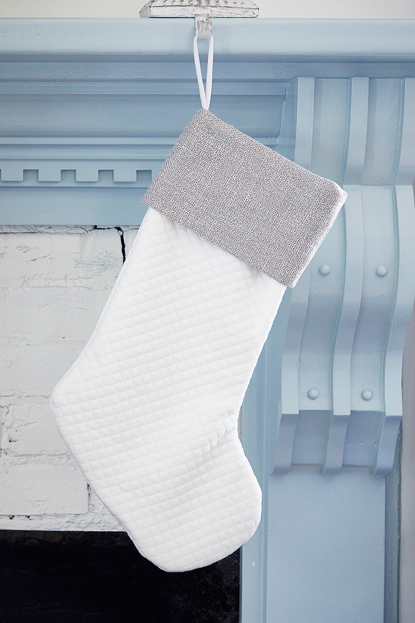White Quilted Stocking with Stripes - Decorator's Warehouse