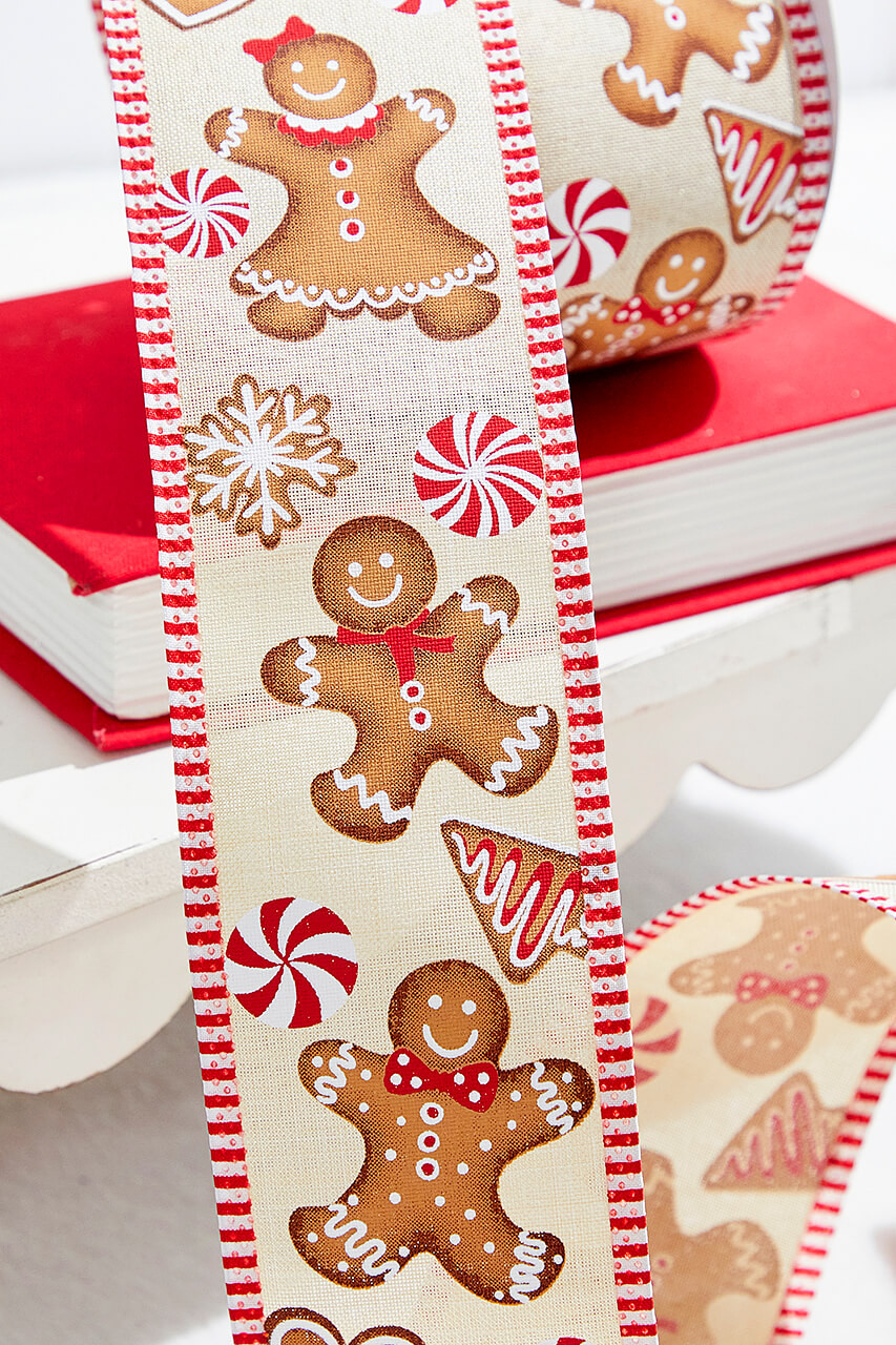 2.5" x 10 Yards Peppermint Gingerbread Ribbon - Decorator's Warehouse
