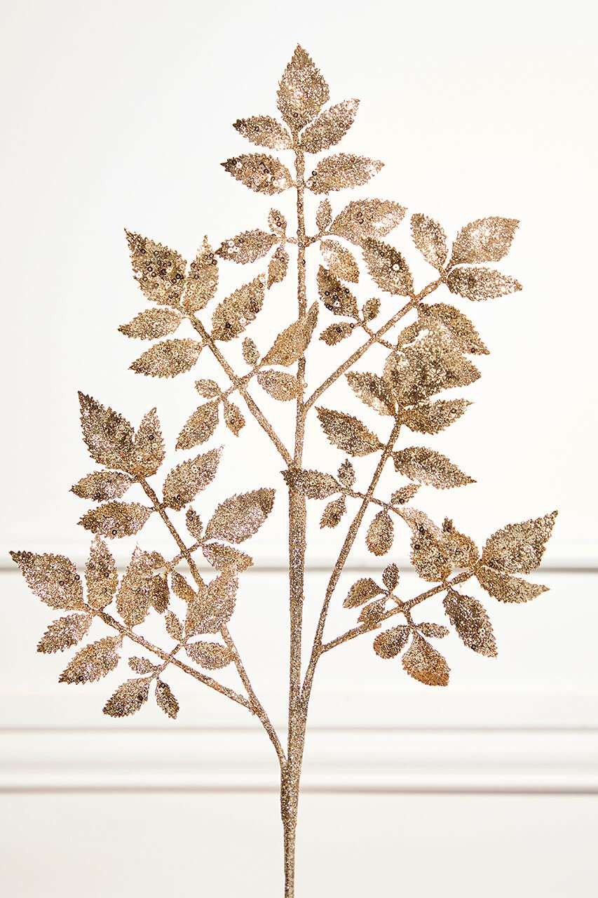 31.5" Glitter Leaf Spray - Champagne - Decorator's Warehouse