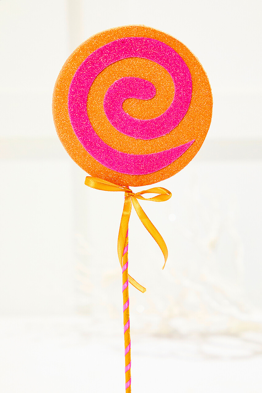 17" Orange & Pink Lollipop Pick - Decorator's Warehouse