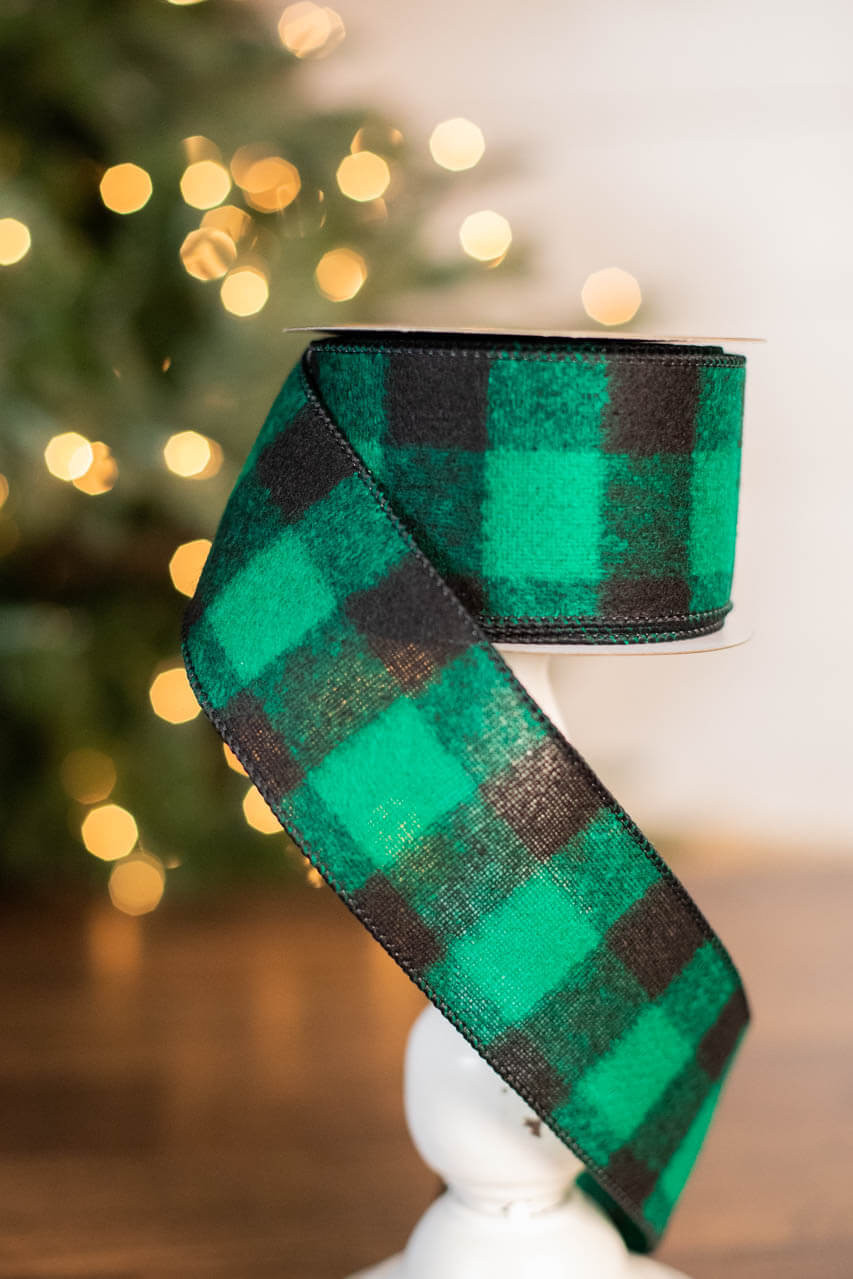2.5” x 10 Yard Wool Check Ribbon - Farmhouse Christmas Ribbon