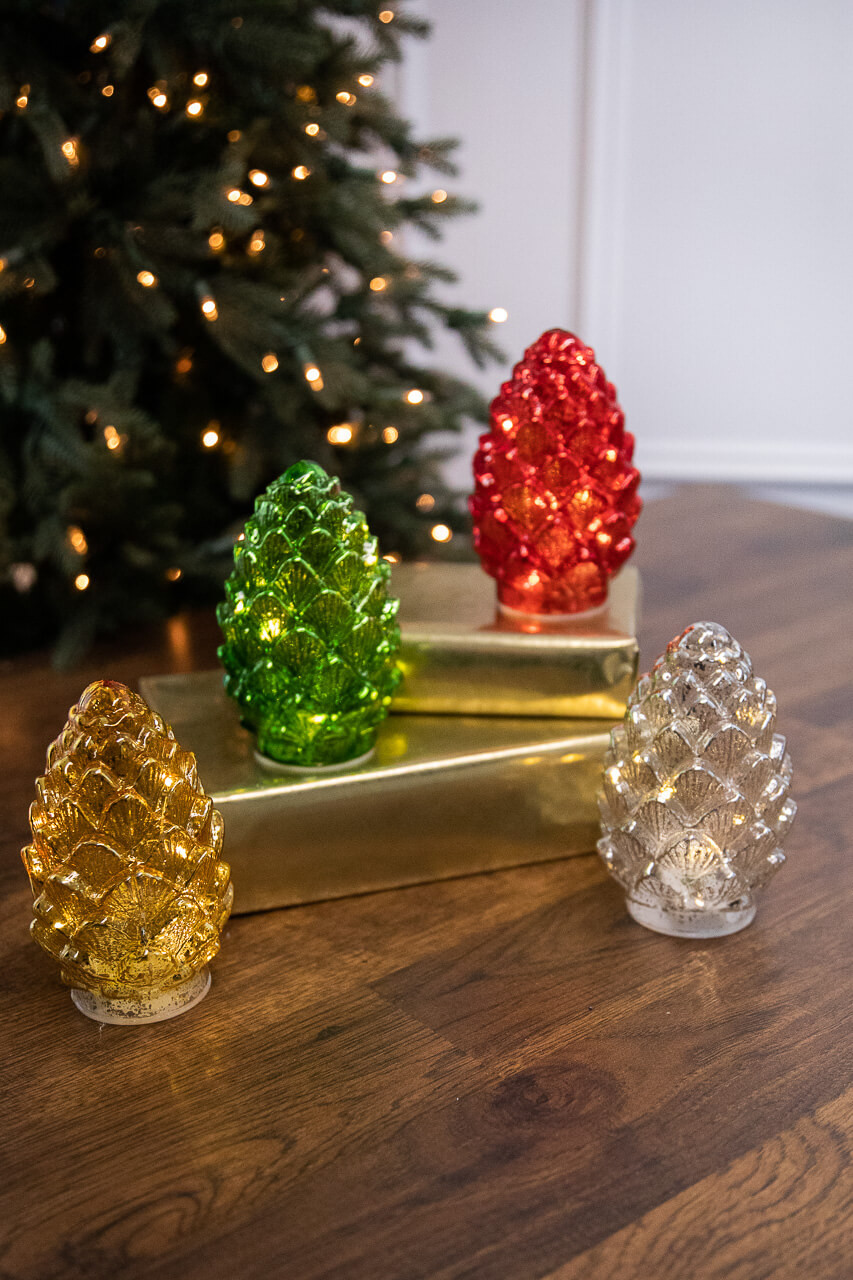 4” B/O Lighted Mercury Glass Cupcake Ornaments with Remote Control Set ...