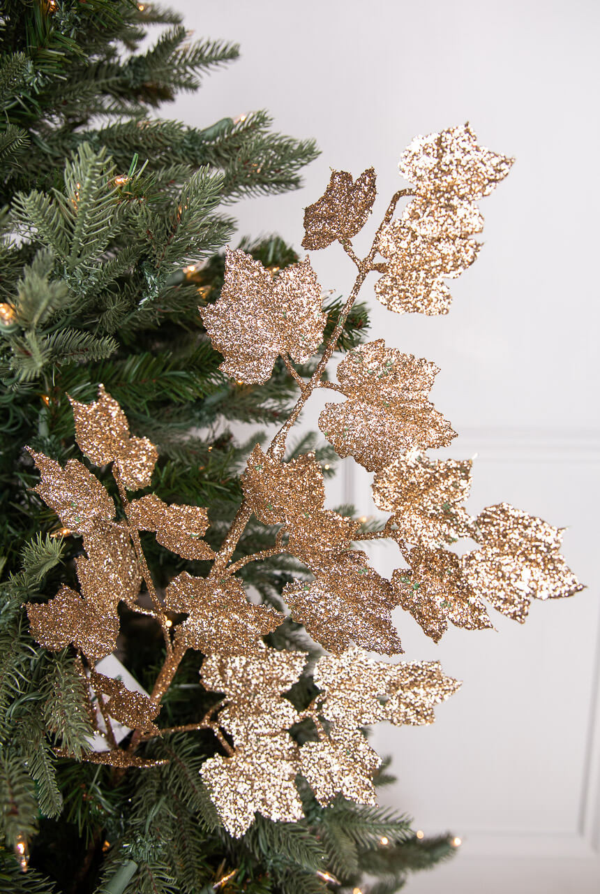 32” Rose Gold Glitter Leaf Stem - Decorator's Warehouse