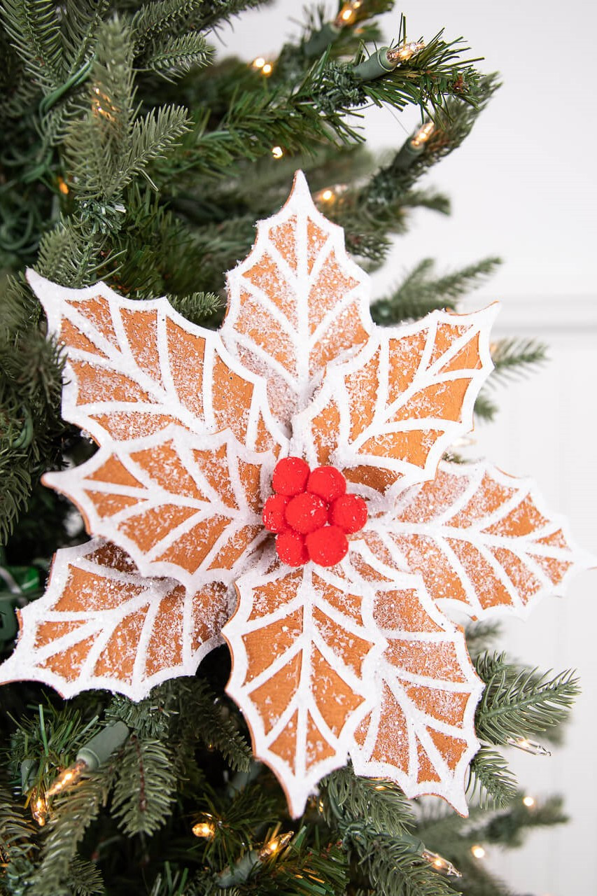 24” Gingerbread Leaf Stem with Red Berries - Decorator's Warehouse
