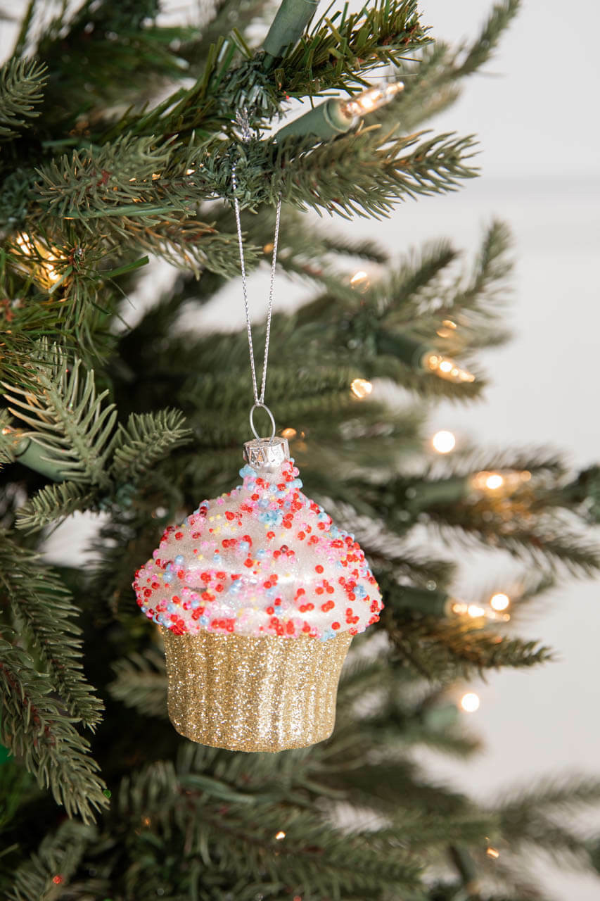 4” B/O Lighted Mercury Glass Cupcake Ornaments with Remote Control Set ...