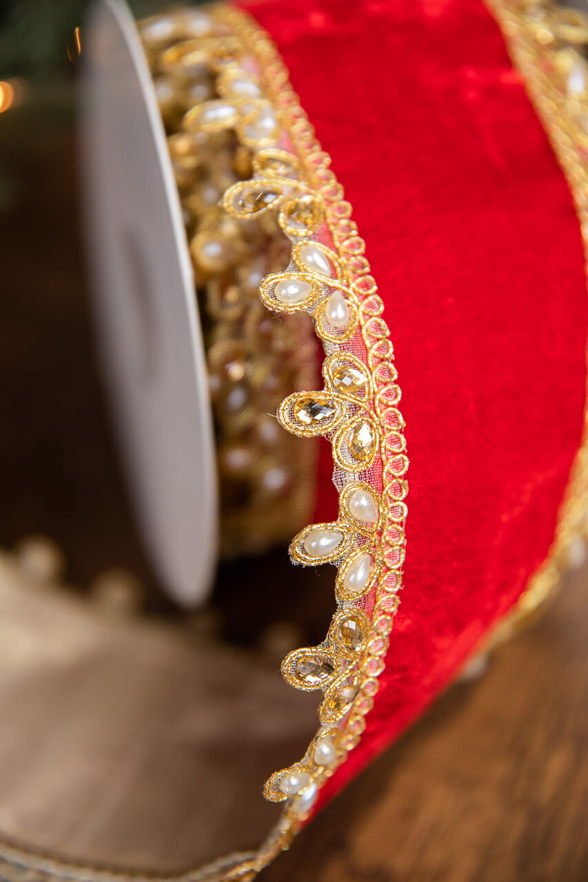 4” x 5 Yard Velvet Pearl/Jewel Edge Double Side Ribbon - Decorator's ...