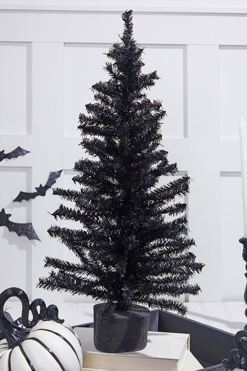 24” Black Mini Canadian Tree with Wood Base - Decorator's Warehouse
