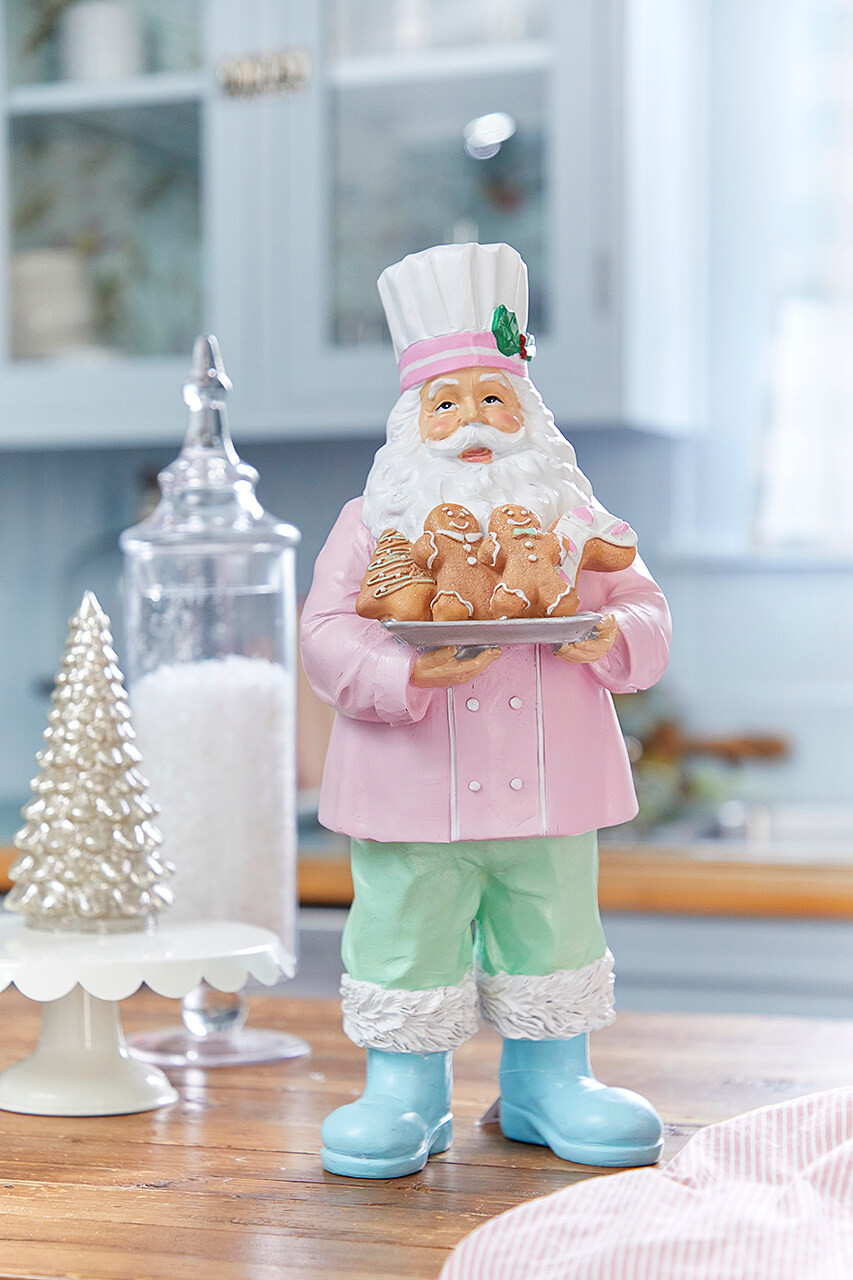16.6” Resin Pastel Gingerbread Santa Chef - Decorator's Warehouse