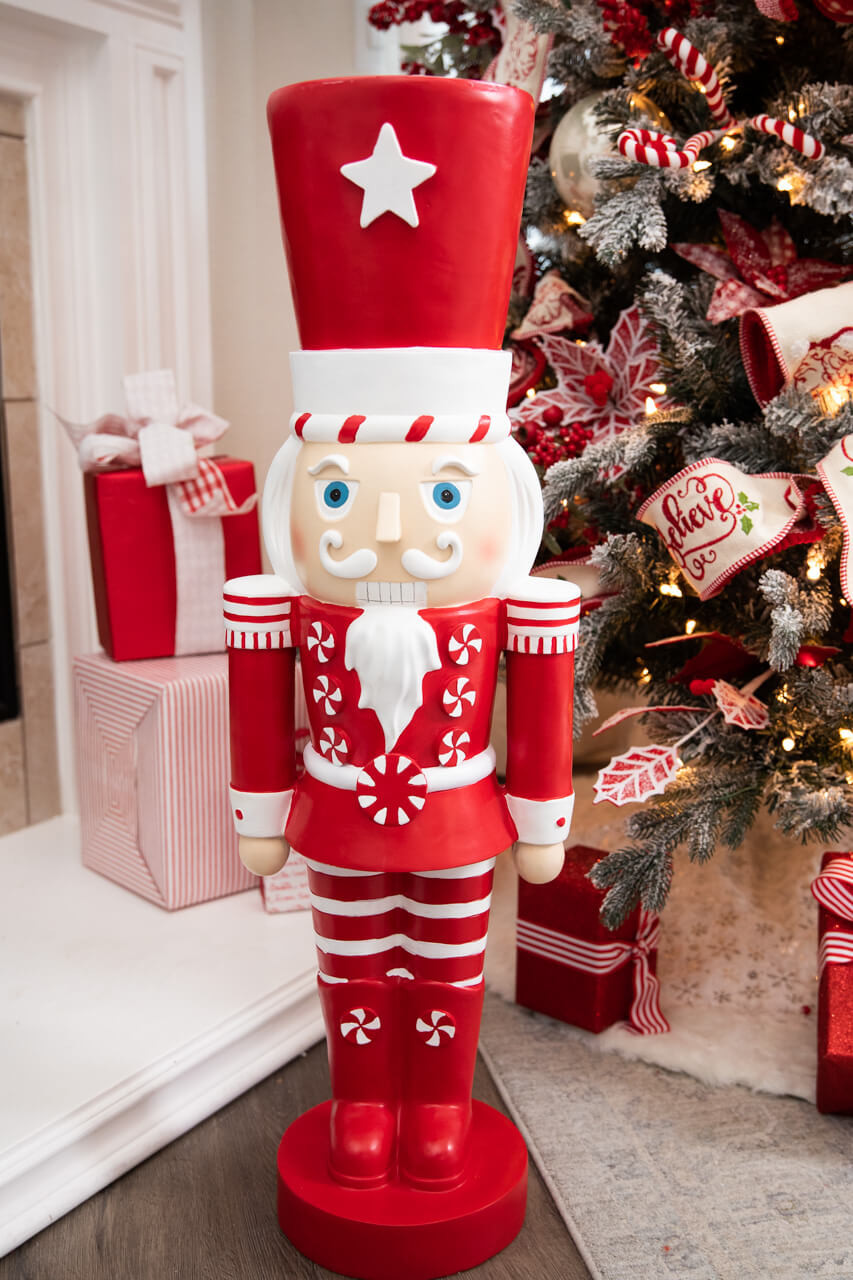 35.8” Resin Red and White Peppermint Nutcracker Decoration - Decorator ...