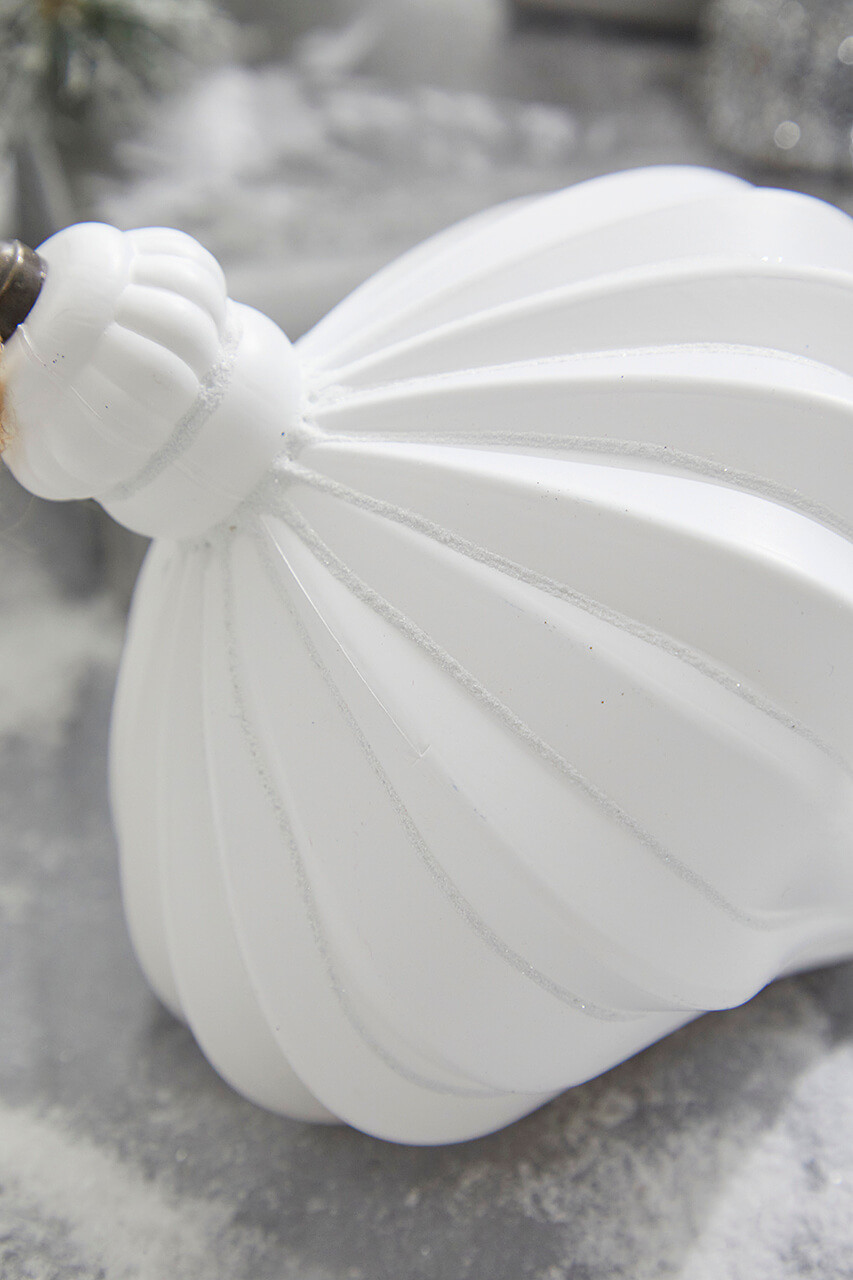 7" White Glitter Onion Finial Ornament - Decorator's Warehouse