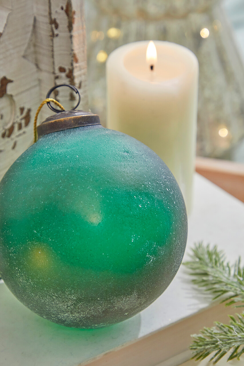 4" Frosted Emerald Glass Ornament - Decorator's Warehouse