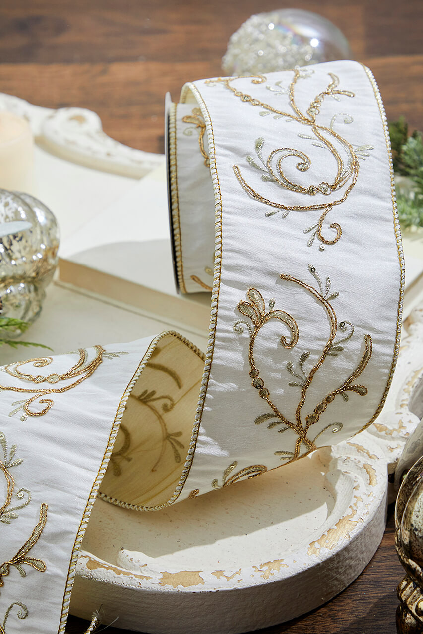 Gold and White Christmas Ribbon - Natural Elegance Collection ...
