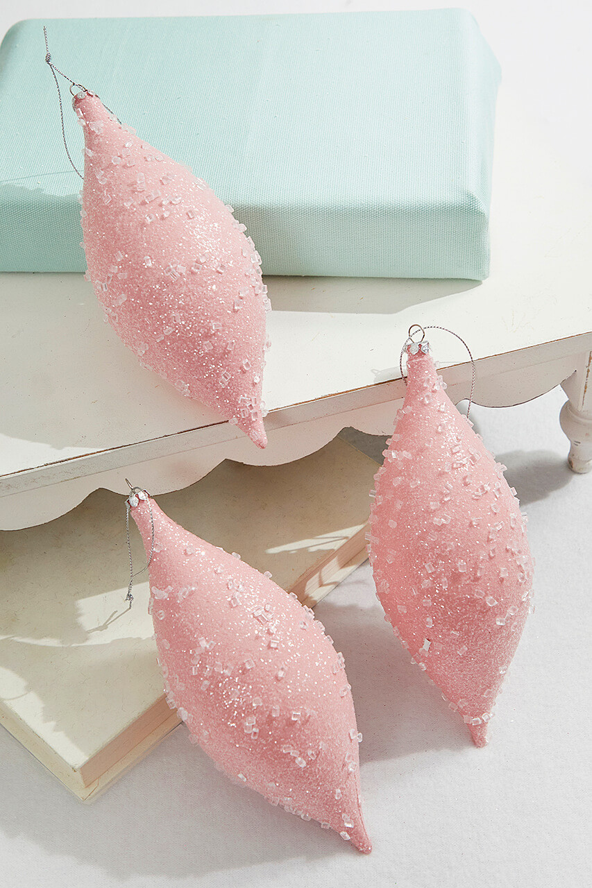 7" Pink Sugar Iced Finial Ornament - Decorator's Warehouse