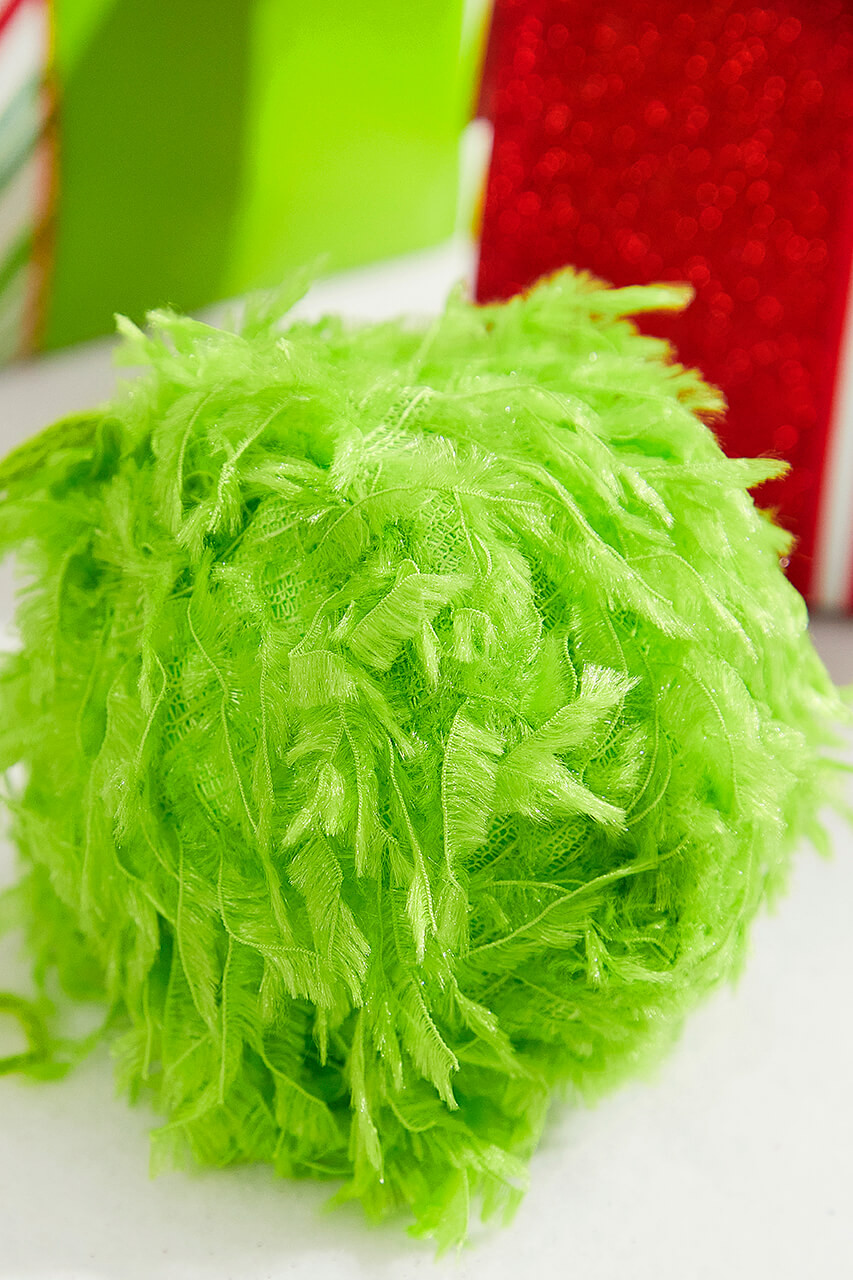 3" Lime Green Furry Fabric Ball Ornament - Decorator's Warehouse