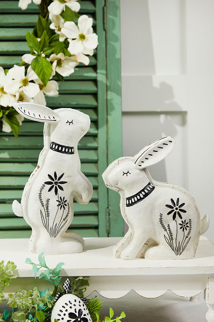 11" White Ceramic Bunny - Set of 2 - Decorator's Warehouse