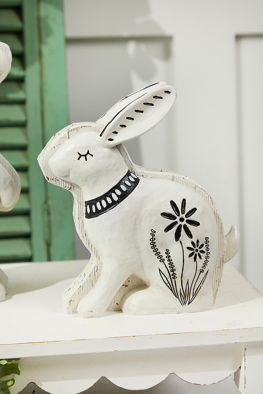 8" - 10" White With Black Bunny Resin Figure - Set of 2 - Decorator's ...