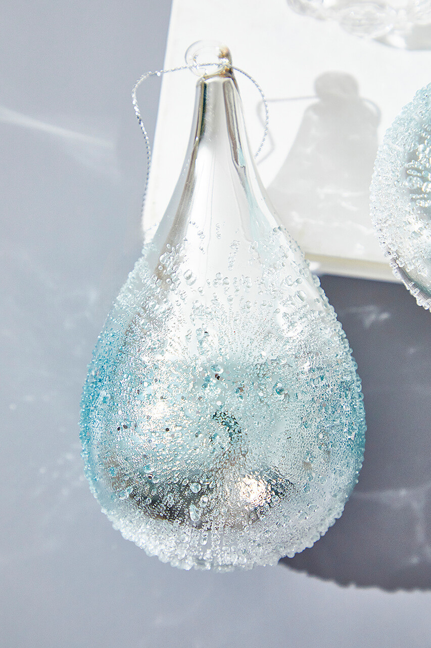 6” Blue Glass Drop Ornament - Decorator's Warehouse