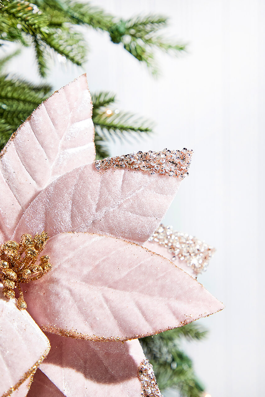 22" x 11" Pink with Gold Glitter Tip Velvet Stem - Decorator's Warehouse