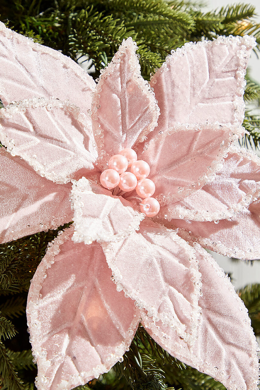 22" x 12" Light Pink Velvet Poinsettia Stem - Decorator's Warehouse