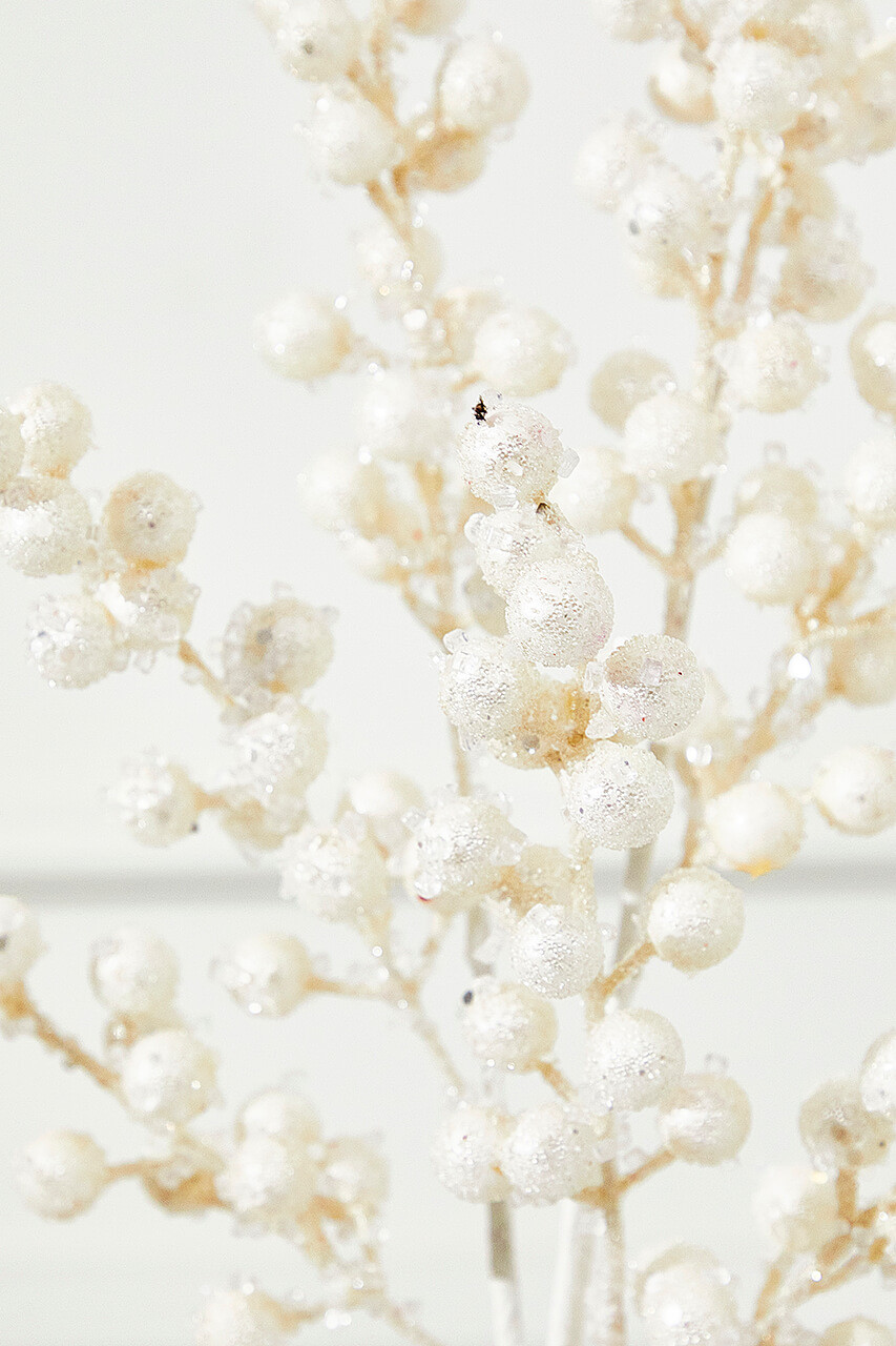 27" Beaded Iced Berry Spray - White - Decorator's Warehouse
