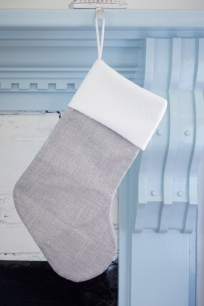 White Quilted Stocking with Stripes - Decorator's Warehouse
