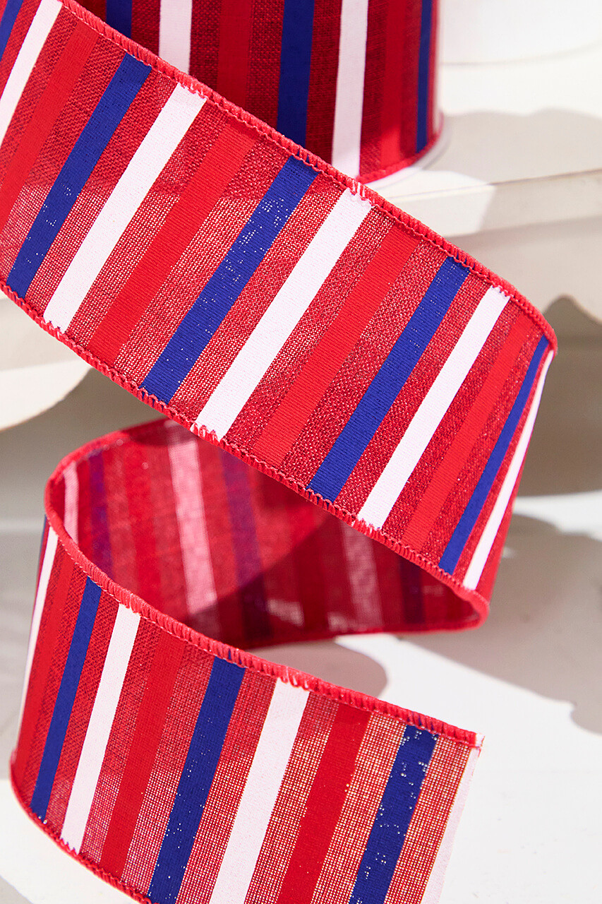 2.5" x 10 Yard Horizontal Stripe Red, White & Blue Ribbon - Decorator's ...